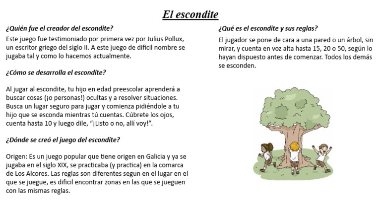 Historia y reglas del escondite | PDF