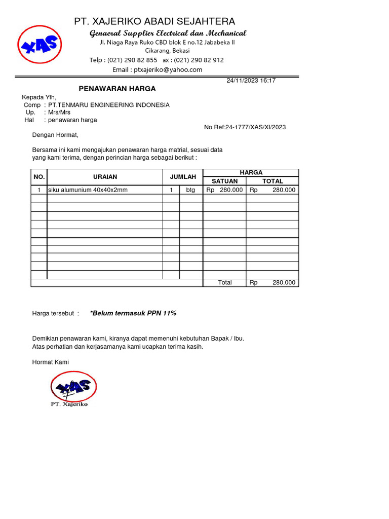 Contoh Penawaran Harga | PDF