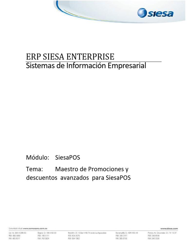 Maestro de Promociones y Descuentos Avanzados para Siesa POS - Siesa Enterprise | PDF ...