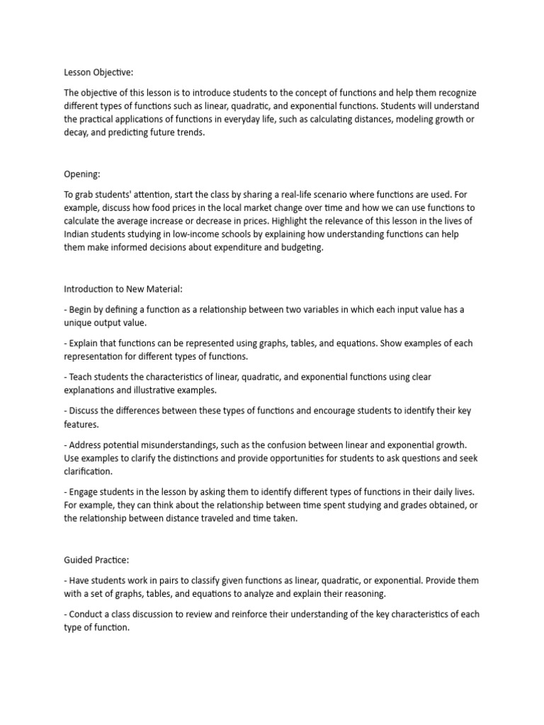 Lesson Plan 1 | PDF | Function (Mathematics) | Linearity