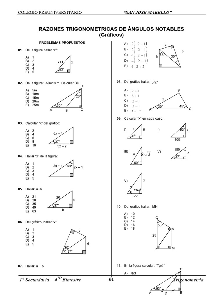 Razones Trigon. Angulos N. graficos-1ERO | PDF