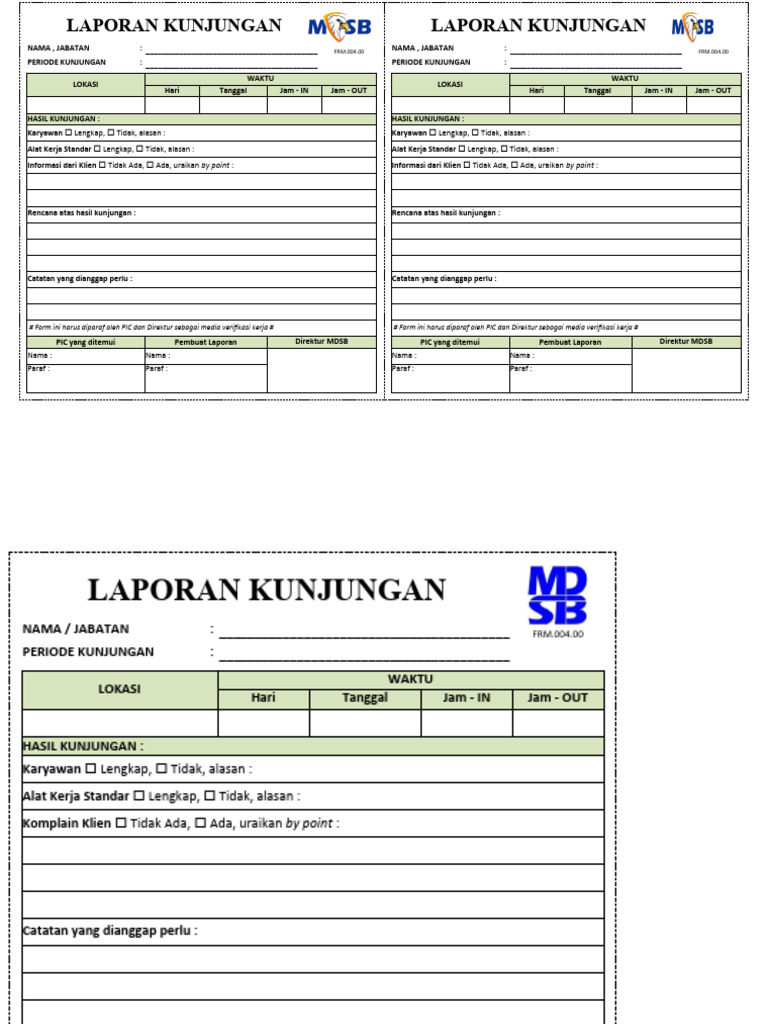 Contoh Formulir Kunjungan Kerja | PDF | Bisnis