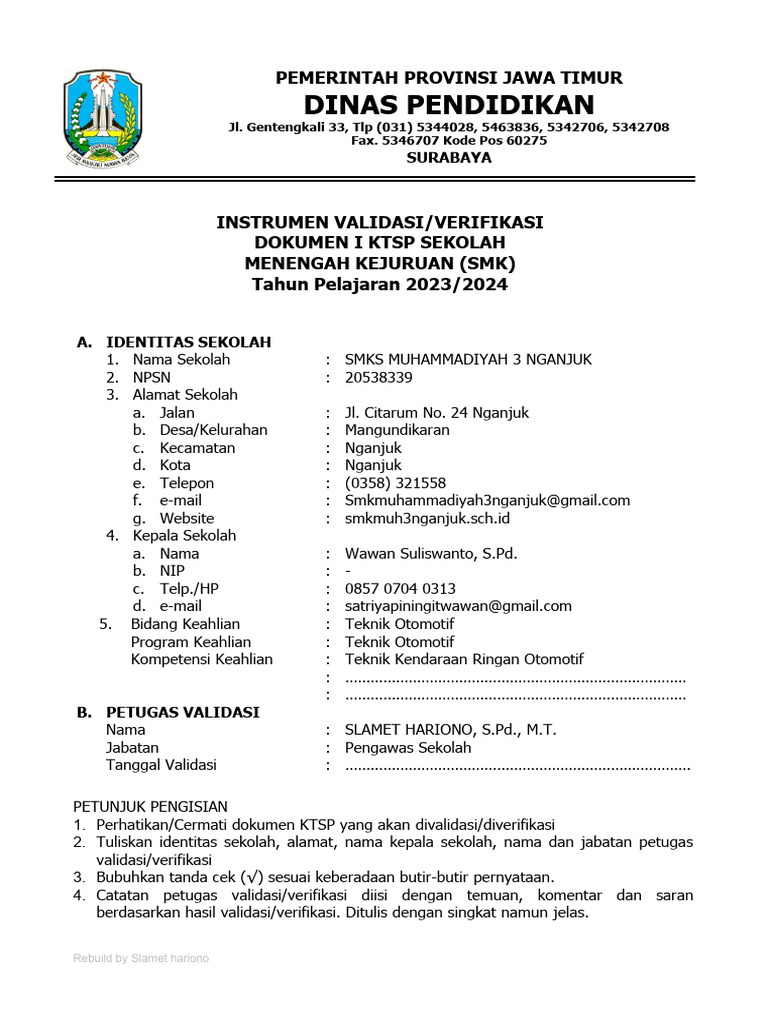Instrumen Verivikasi Dan Validasi KTSP 23-24 TKRO | PDF