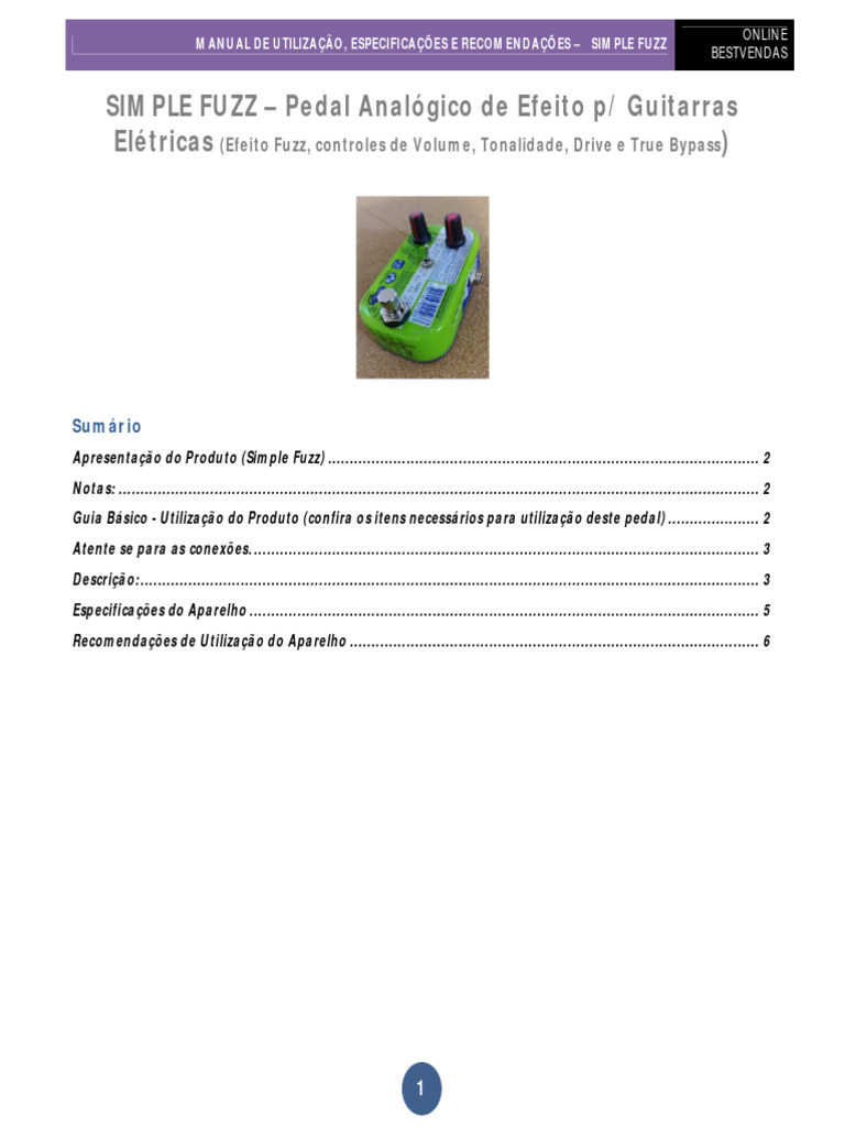 Manual do Pedal Simple Fuzz para Guitarras | PDF | Barulho | Eletricidade