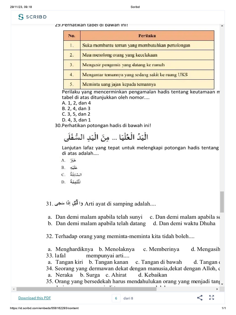 Soal Al-Quran dan Hadits Kelas 6 | PDF