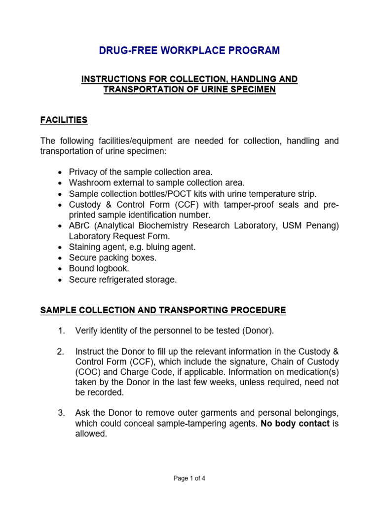 03a Sample Collection - Urine For Drugs | PDF | Laboratories