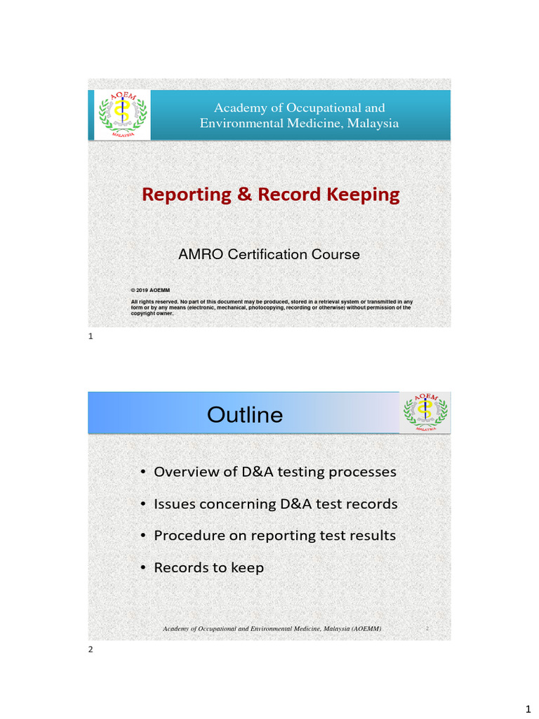 06 Reporting - Record Keeping Revd (AHS) | PDF | Drug Test