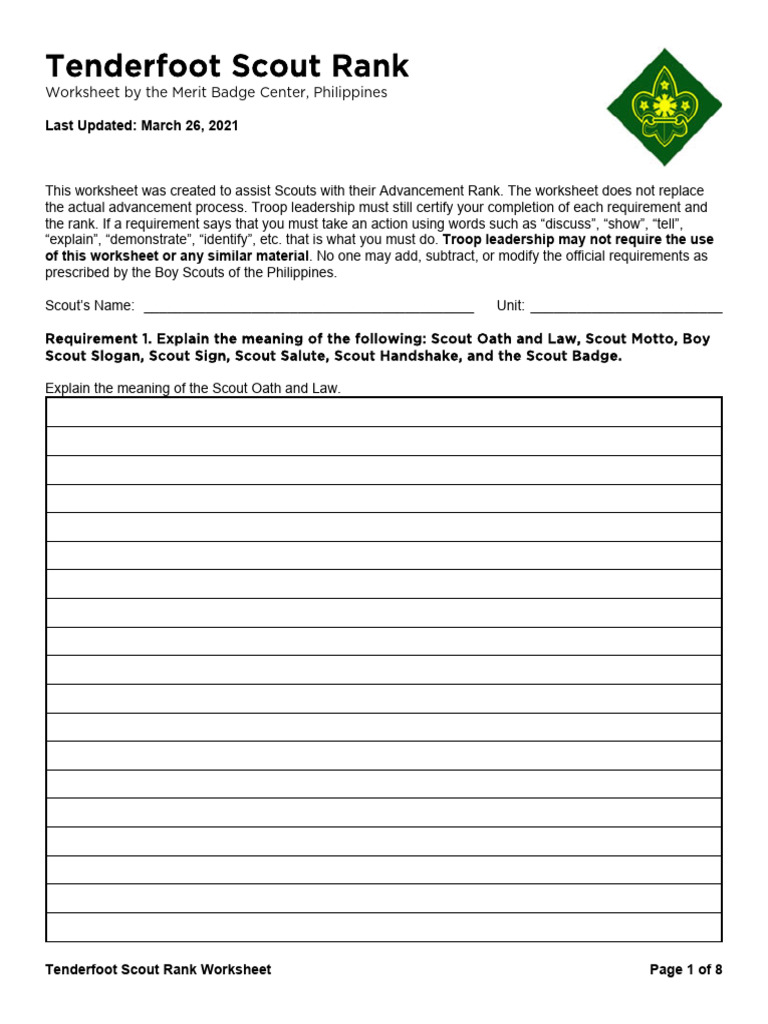 Ws RNK Pp-Tenderfoot | Download Free PDF | Boy Scouts Of America | Girl Guiding And Girl Scouting