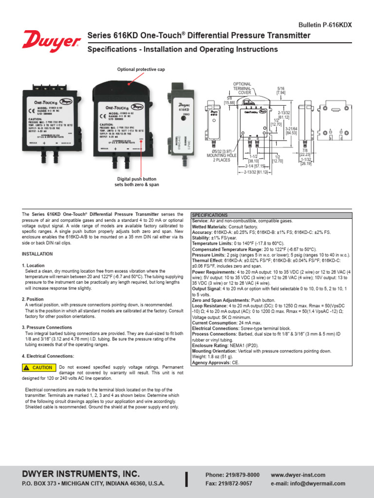 616 Pressure Transmitter Dwyer | PDF | Power Supply | Alternating Current