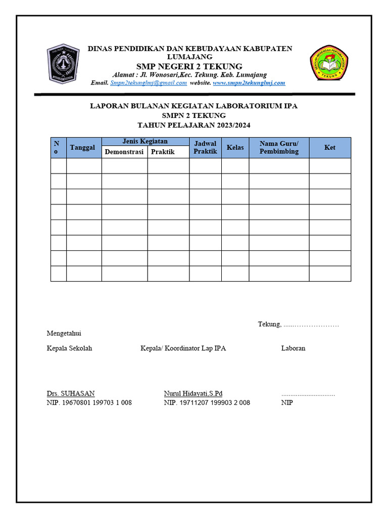 Laporan Bulanan Lap IPA | PDF