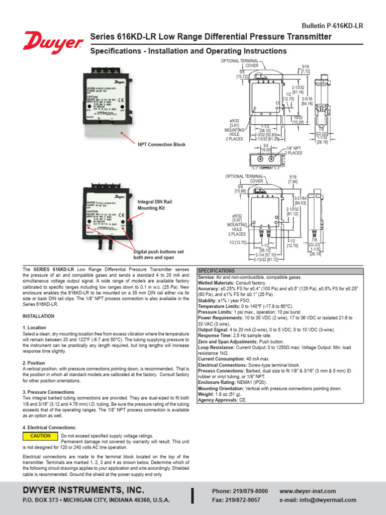 Series 616KD-LR Low Range Differential Pressure Transmitter ...