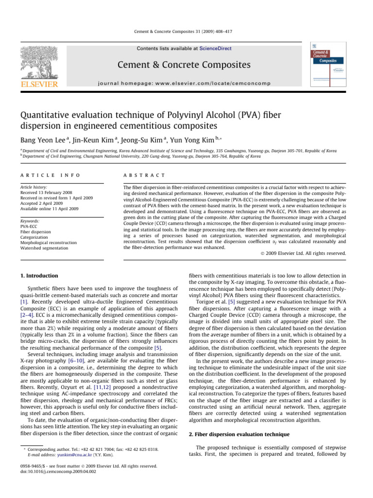 Quantitative Evaluation Technique of Polyvinyl Alcohol (PVA) Fiber Dispersion in Engineered ...