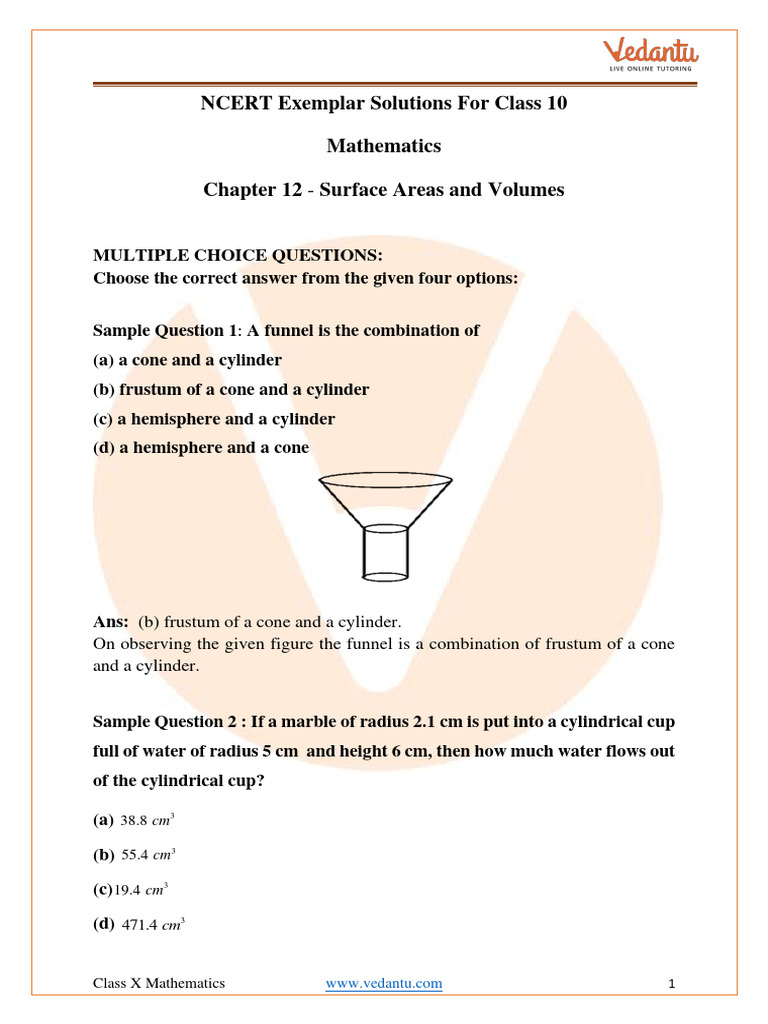 NCERT Exemplar For Class 10 Maths Chapter 12 - Surface Areas and Volumes (Book Solutions) | PDF ...