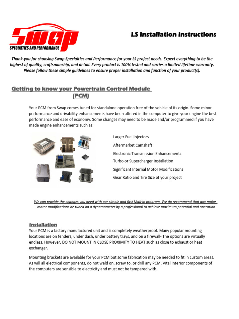 Ls Installation Instructions | PDF | Throttle | Electrical Connector