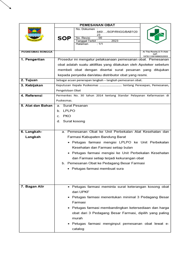 SOP Pemesanan Obat | PDF