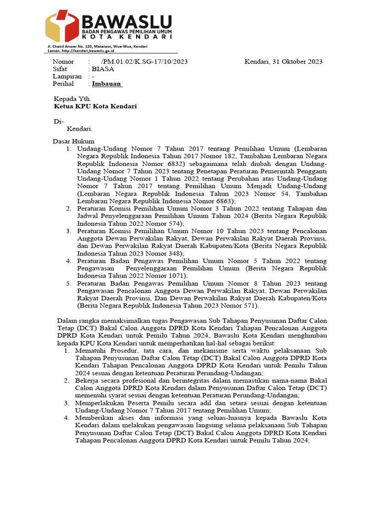 Imbauan KPU Penyusunan DCT | PDF