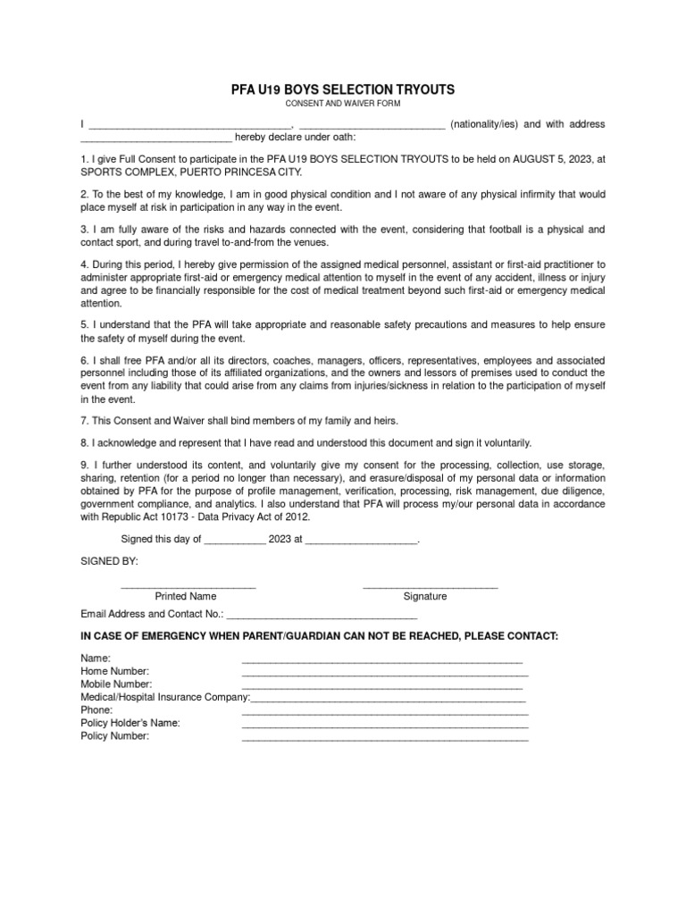 Consent and Waiver Form 1 | PDF | Consent | Safety