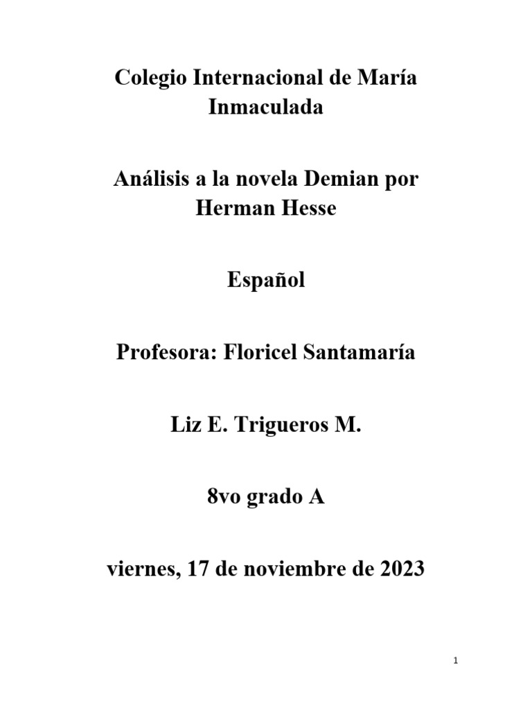 Análisis de "Demian" de Hesse | PDF | Ficción general