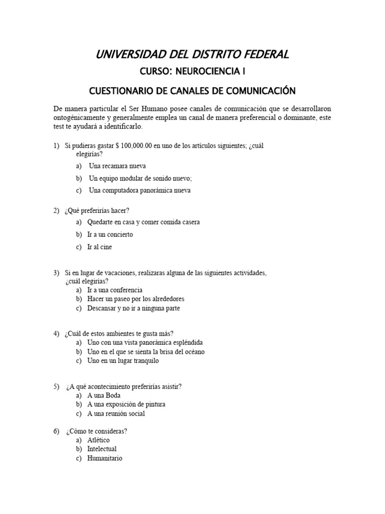 Test de Canales de Comunicación | PDF