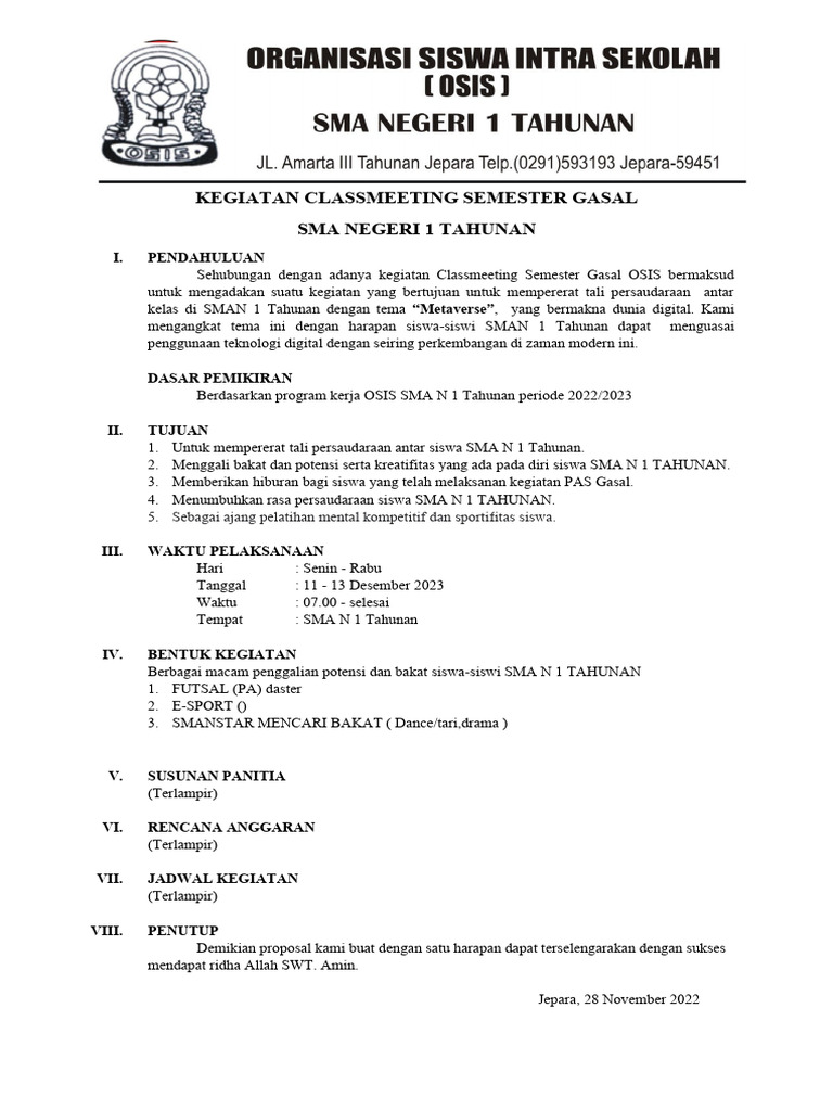 Proposal Classmeet 2023 | PDF