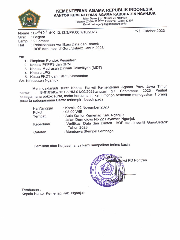 Undangan Verifikasi Data, Bimtek, BOP, Insentif 2023 | PDF