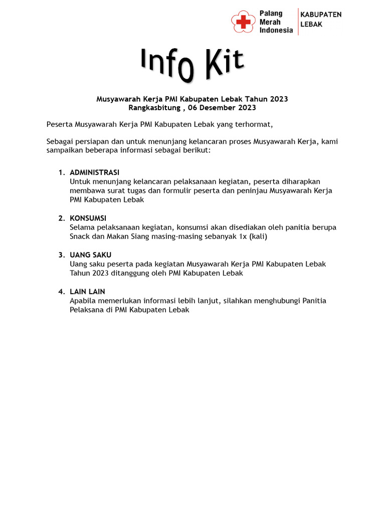 Infokit Musyawarah Kerja Pmi Lebak 2023 | PDF