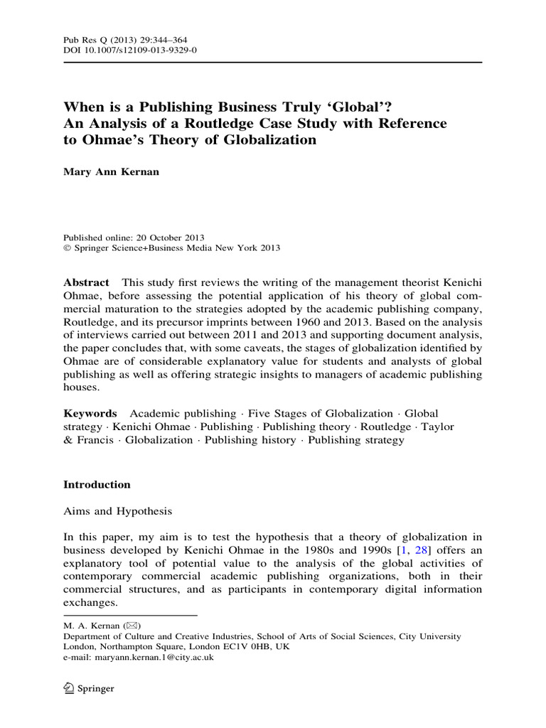 When Is A Publishing Business Truly Global'? An Analysis of A Routledge ...
