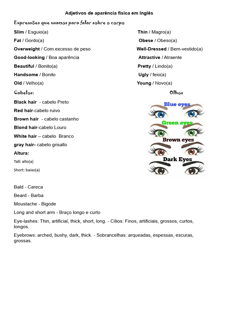 Adjetivos de Aparência Física em Inglês | PDF