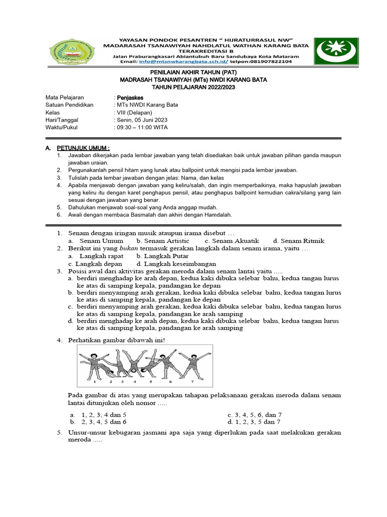 SOAL PAT Kelas VIII | PDF | Karier & Perkembangan | Olahraga & Rekreasi