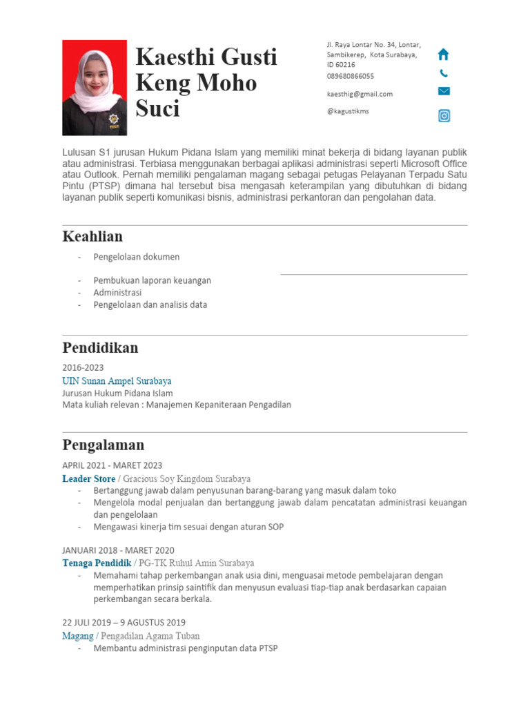 Free Template CV Lulusan s1 by Vina Muliana | PDF