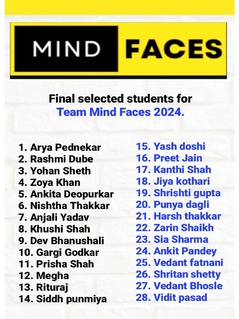 Final Selected Students - Mind Faces | PDF