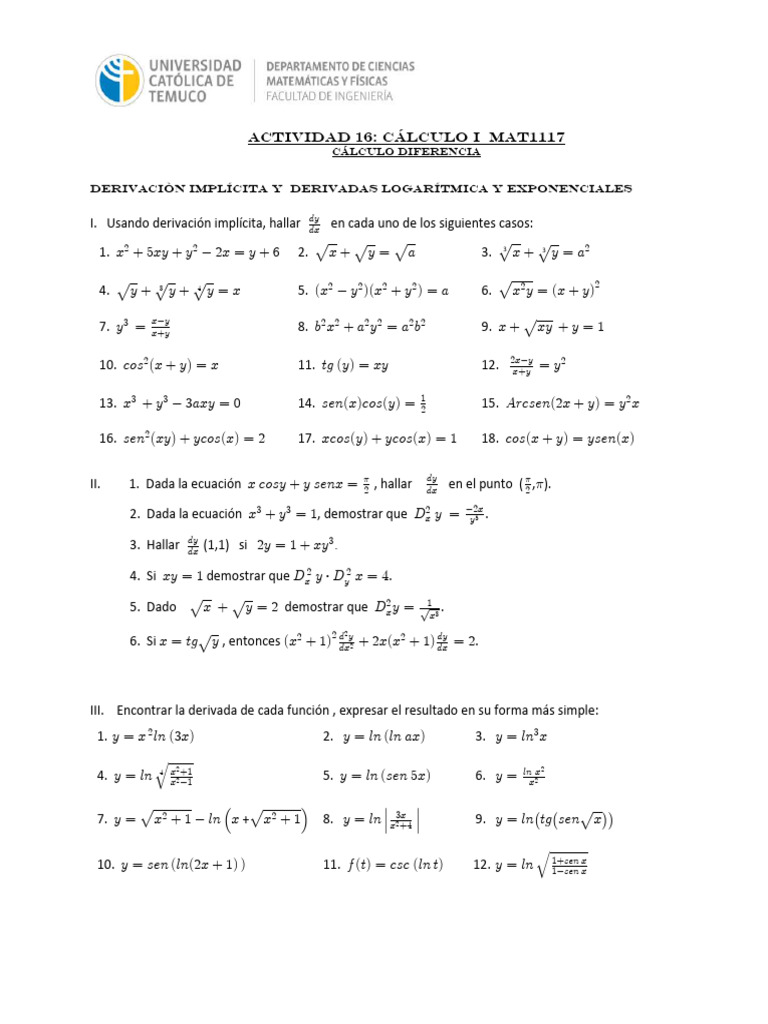 Deriv. Implícita, Log y Exp | PDF | Funciones y mapeos | Matemáticas