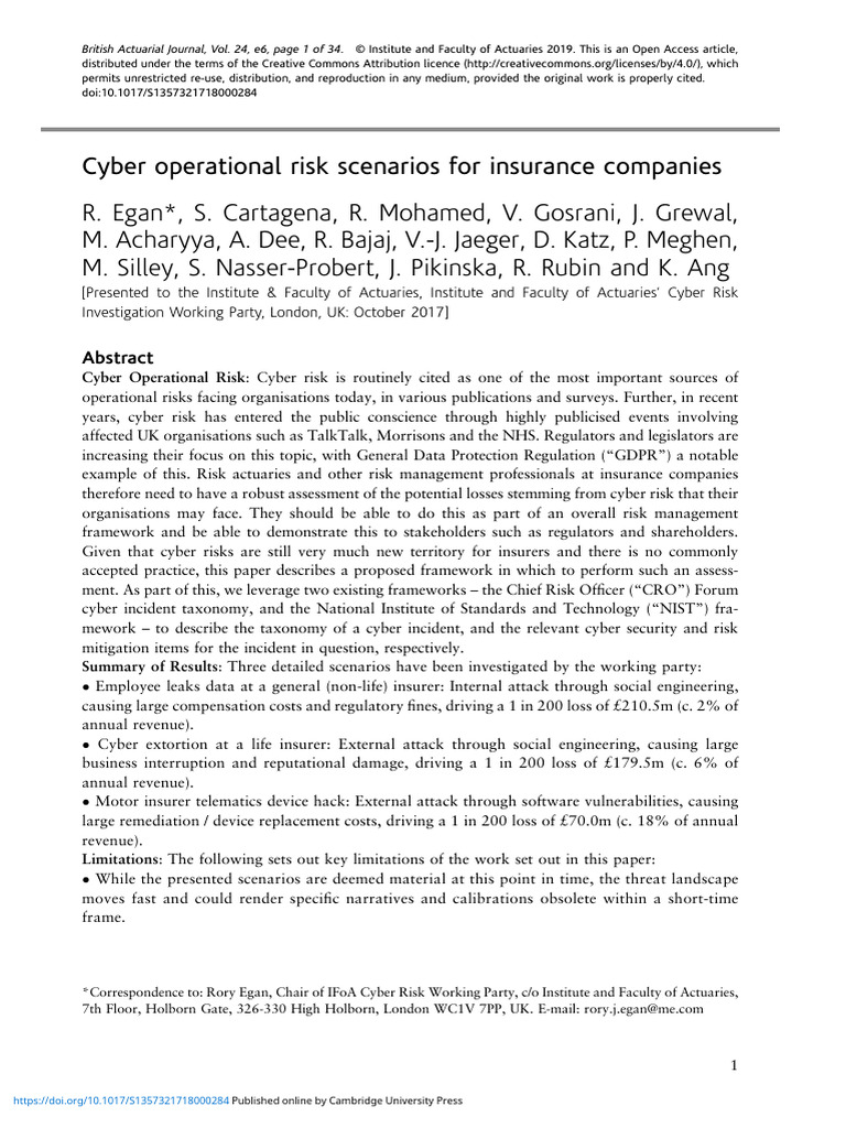 Cyber Operational Risk Scenarios For Insurance Companies | PDF ...