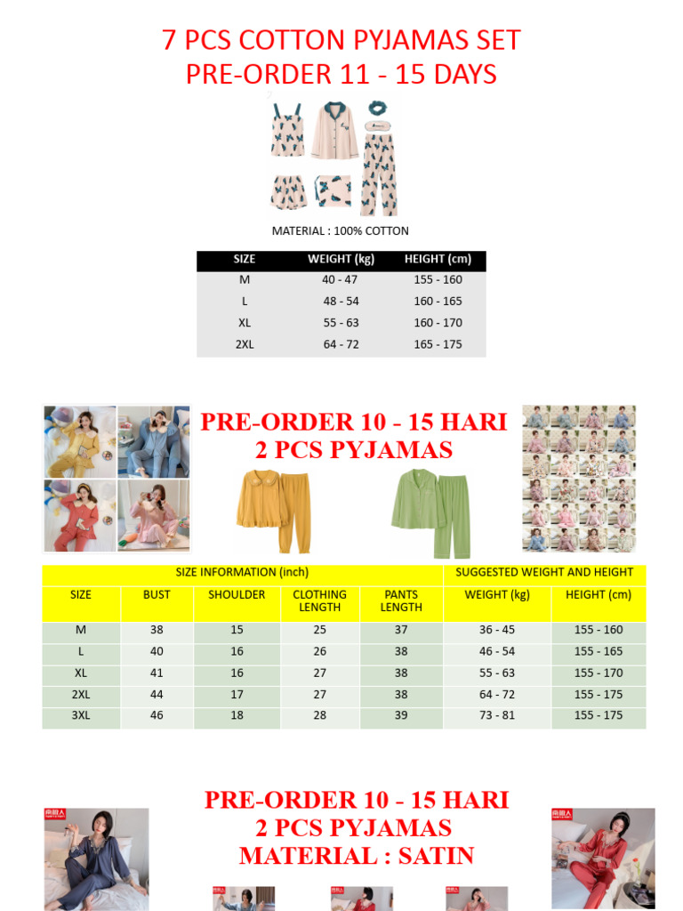 7 PCS Cotton Pyjamas Set | PDF