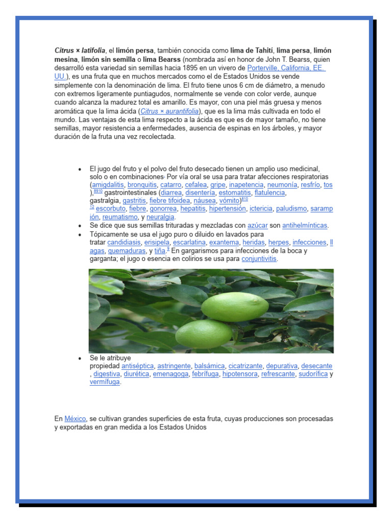 Beneficios del limón persa en salud | PDF