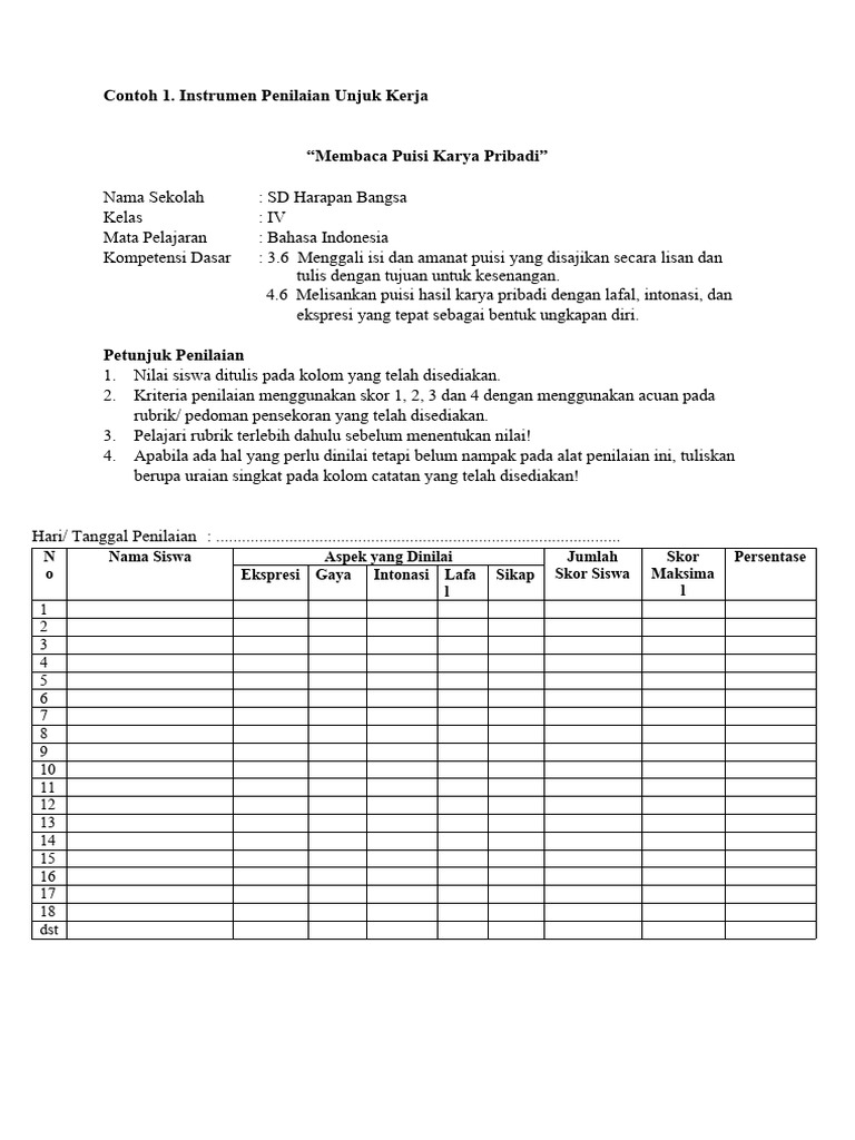 Contoh Instrumen | PDF