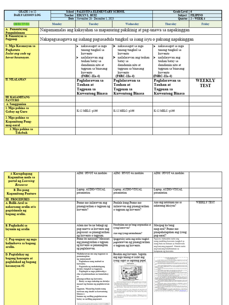 WEEK4 DLL FILIPINO | PDF