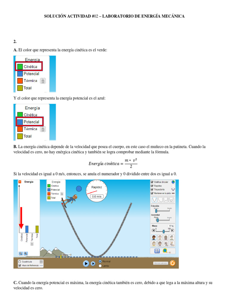 Solución Actividad Energía PDF | PDF | Energía potencial | Energía cinética