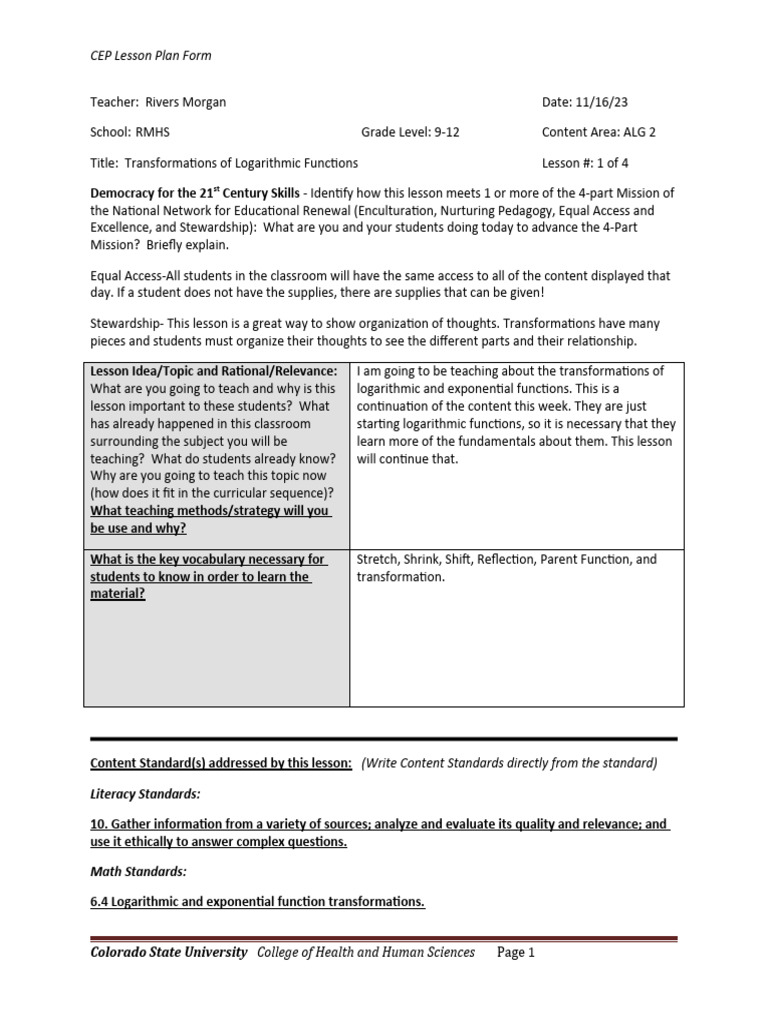 Lesson Plan 2 Algebra 2 | PDF | Lesson Plan | Educational Assessment