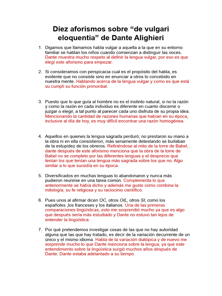 Dante Alighieri de vulgari eloquentia, 10 aforismos, Édgar Brian Yañez ...