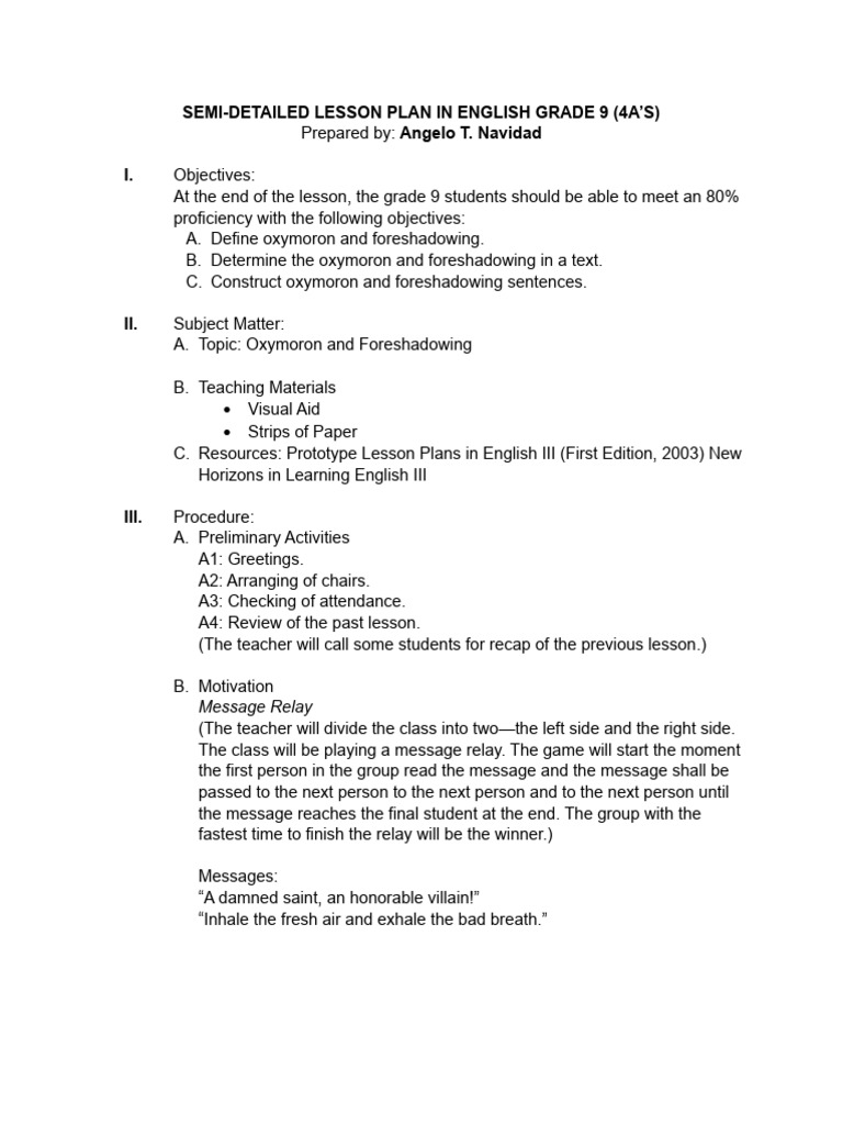 Semi-Detailed Lesson Plan 4 | PDF | To Kill A Mockingbird
