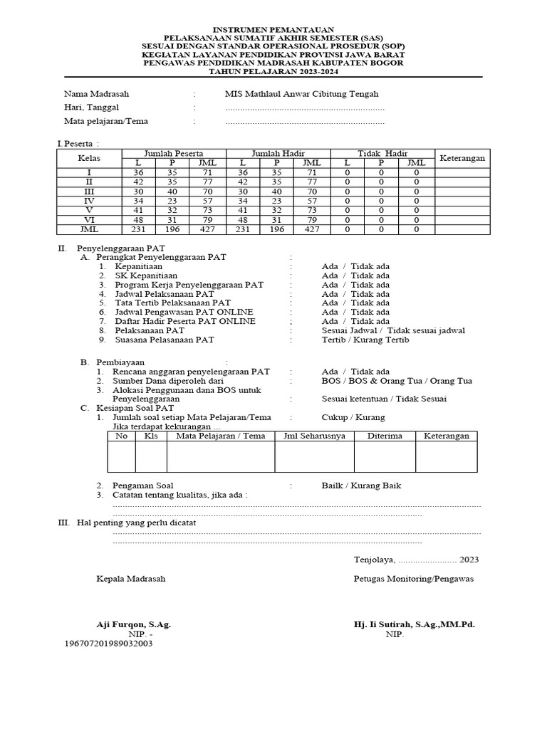 Instrumen Monitoring Sas | PDF