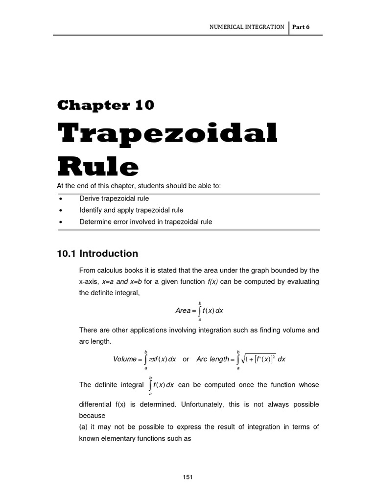 Chapter 10 TRAPEZOIDAL RULE | PDF | Integral | Function (Mathematics)