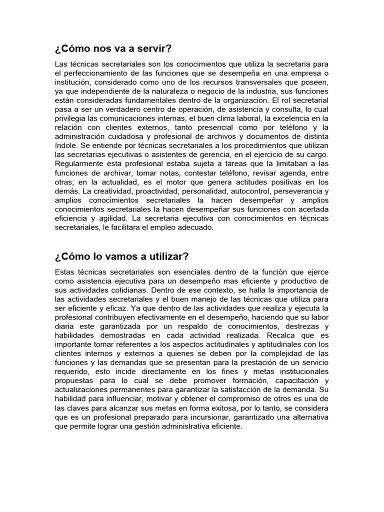 Técnicas Secretariales Esenciales para Eficiencia | PDF | Business ...