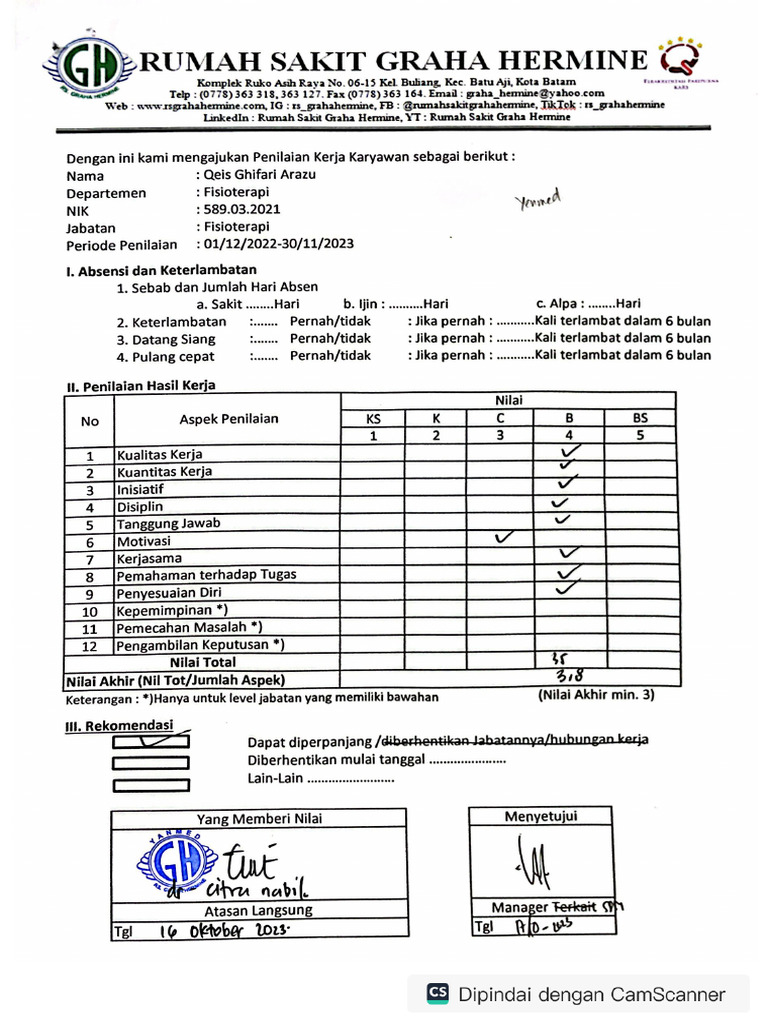 Form Penilaian Qeis Ghifari Arazu | PDF