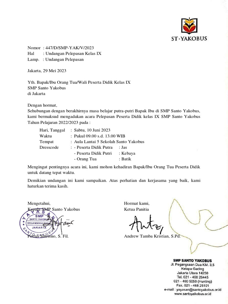 Undangan Pelepasan Siswa Kelas IX | PDF
