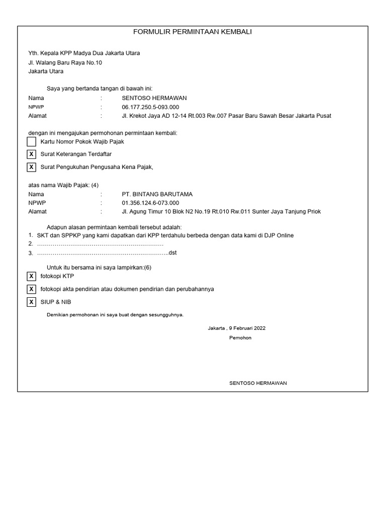 Formulir Permintaan Kembali | PDF