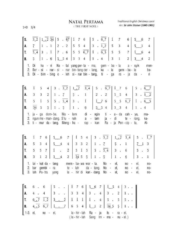 Natal Pertama (SATB) - Arr. Sir John Stainer | PDF