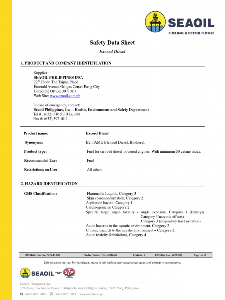 MSDS - Exceed Diesel | PDF | Diesel Fuel | Toxicity