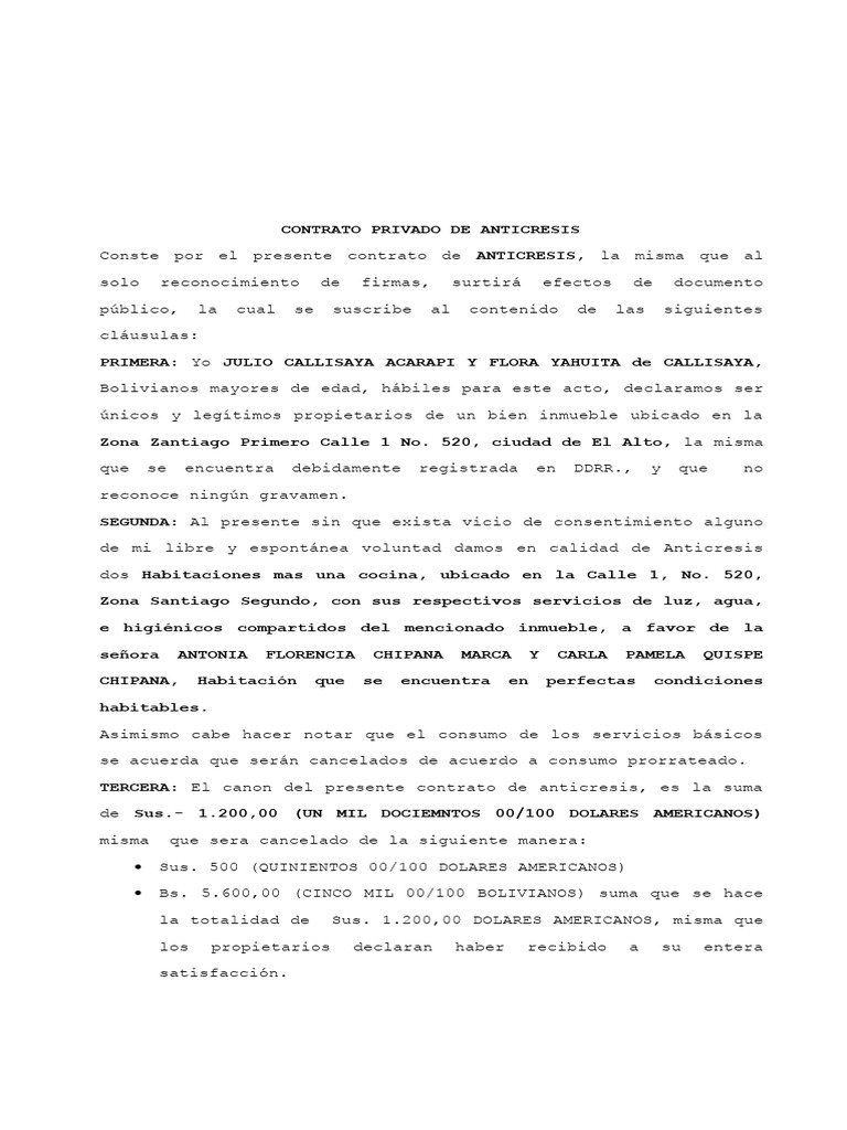 Contrato de Anticresis | PDF